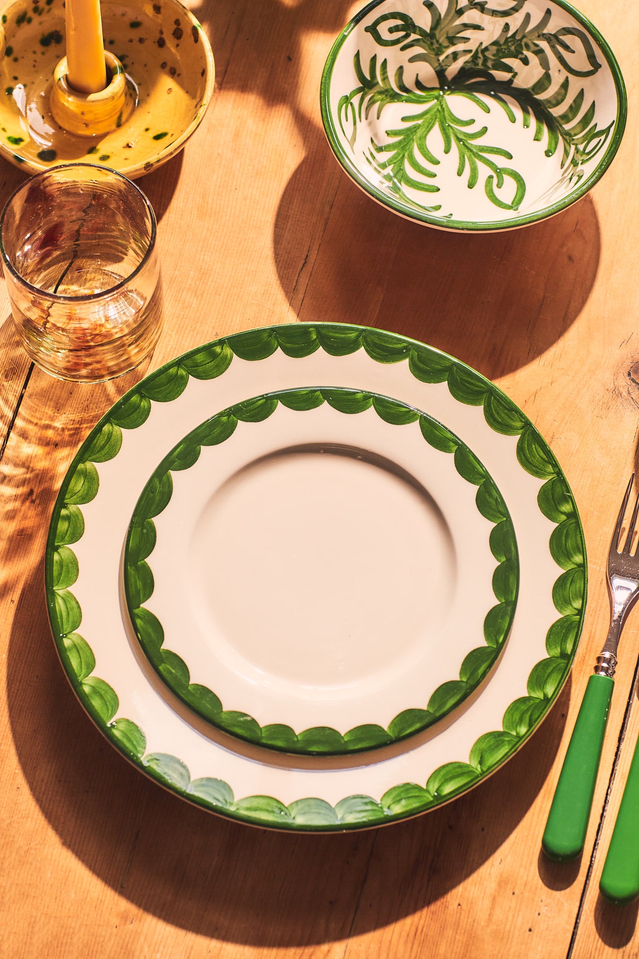 Late Afternoon Green Scallop Side Plate | Hand-painted Dinnerware Sets