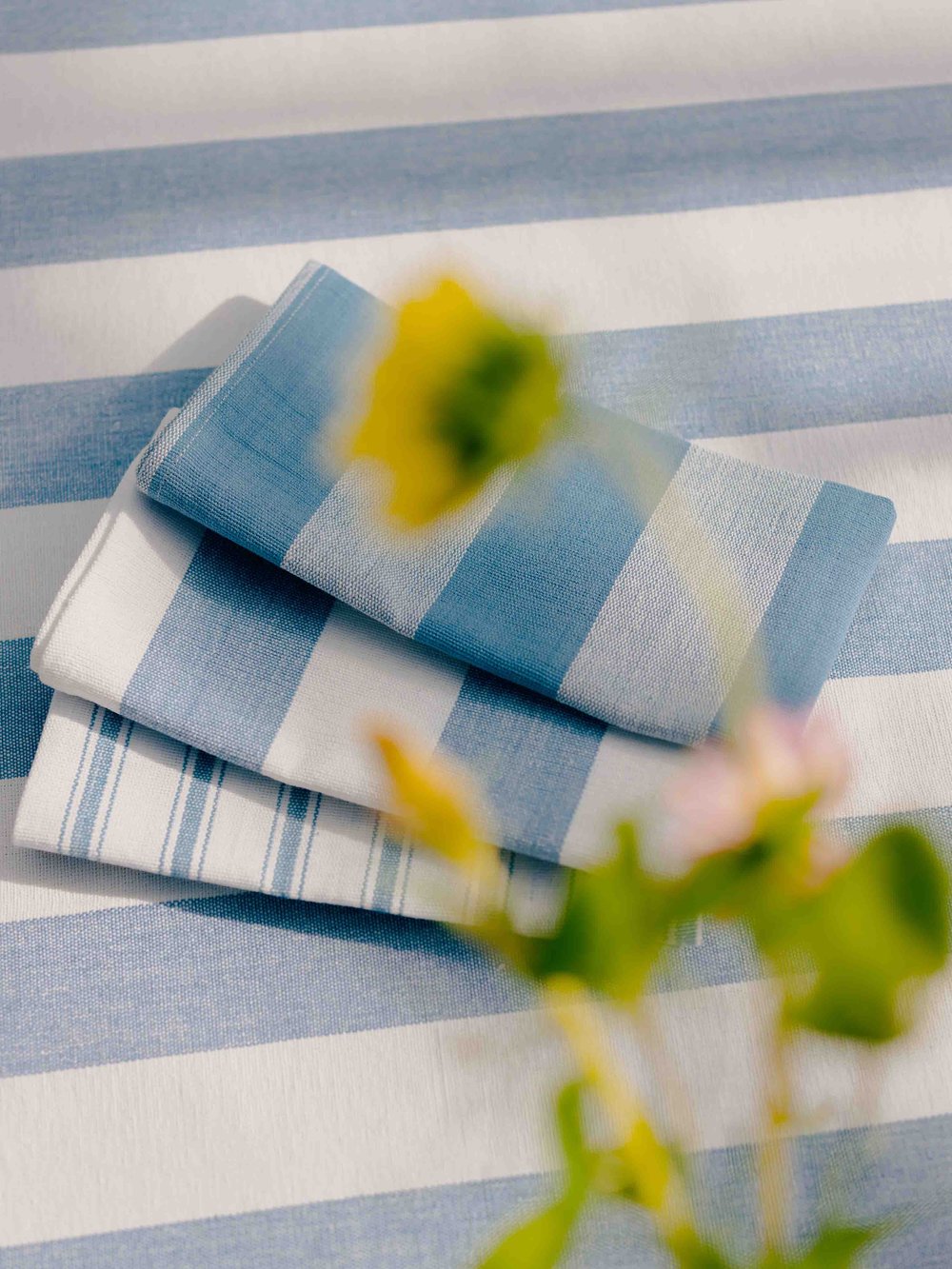 Late Afternoon Cornflower Blue Stripe Tablecloth in Cotton | 200x160cm ...