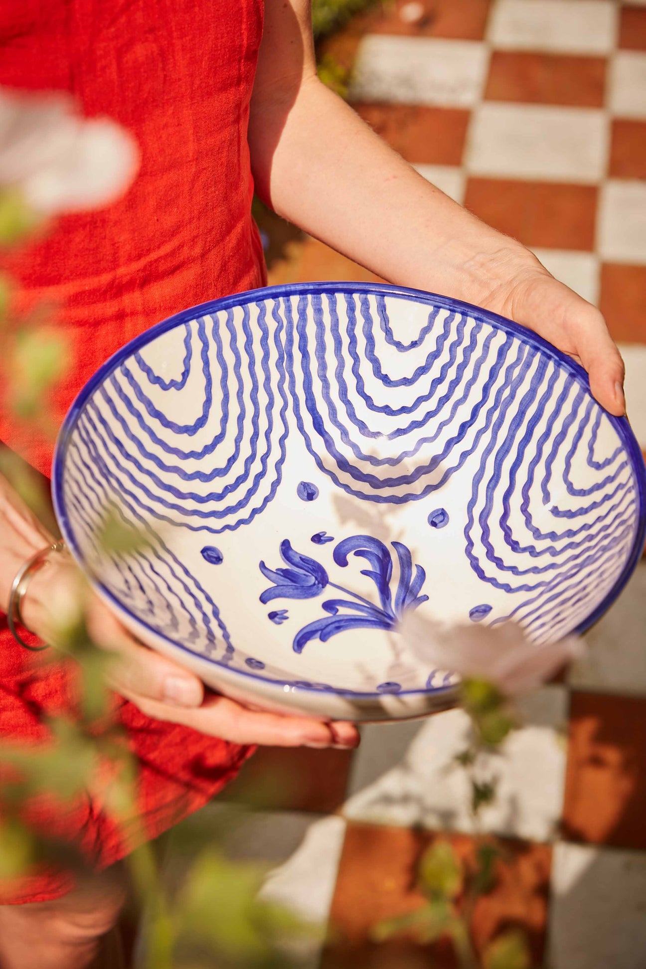 Late Afternoon Flor Very Large Blue Serving Bowl | Bowls & Serveware